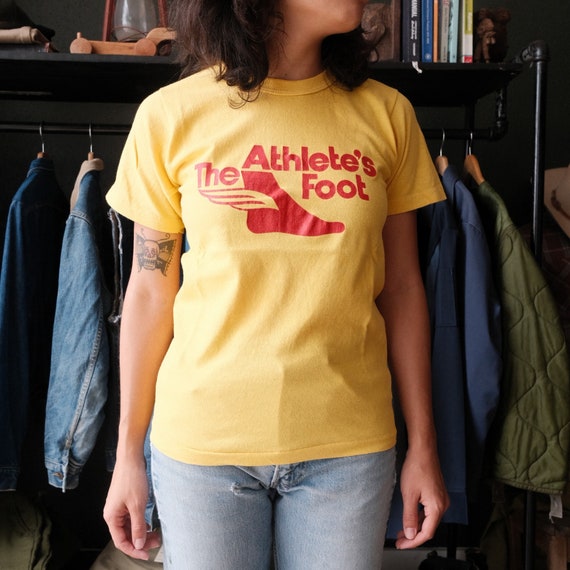 Vintage 70s Athlete's Foot T-shirt Size Small Yellow - Gem