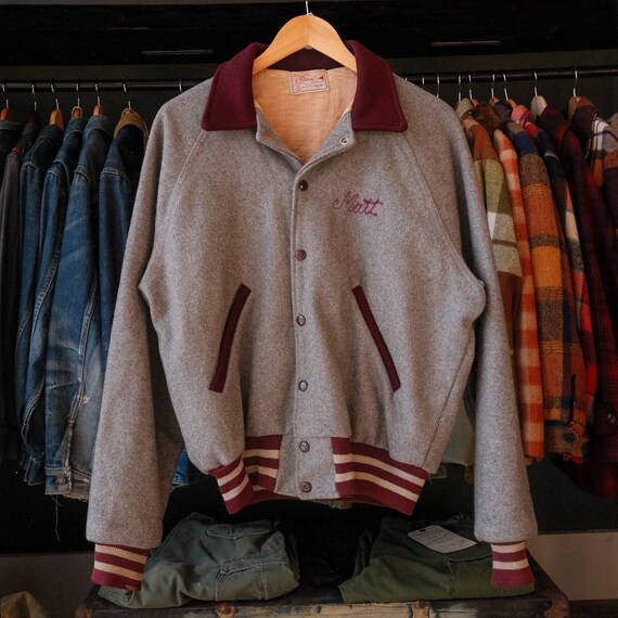 Vintage 50s Northshore Varsity Jacket Size Large Gray - Gem