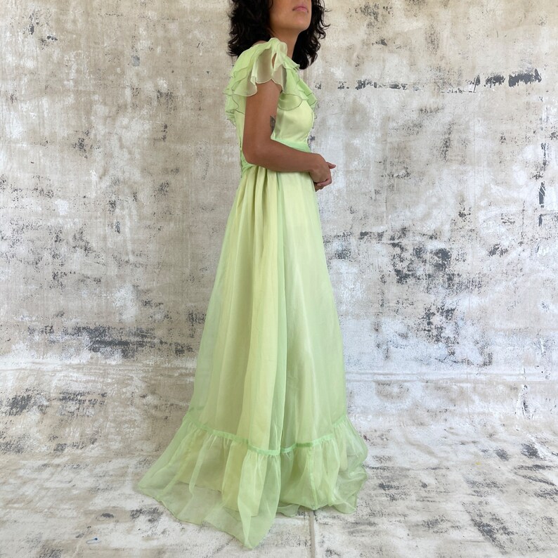 Vintage 70s Lime Green Ruffled Formal Maxi Dress - Etsy