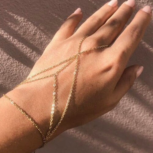 Gold Hand Bracelet Ornate Finger Chain Bracelet HCDORNATE | Etsy