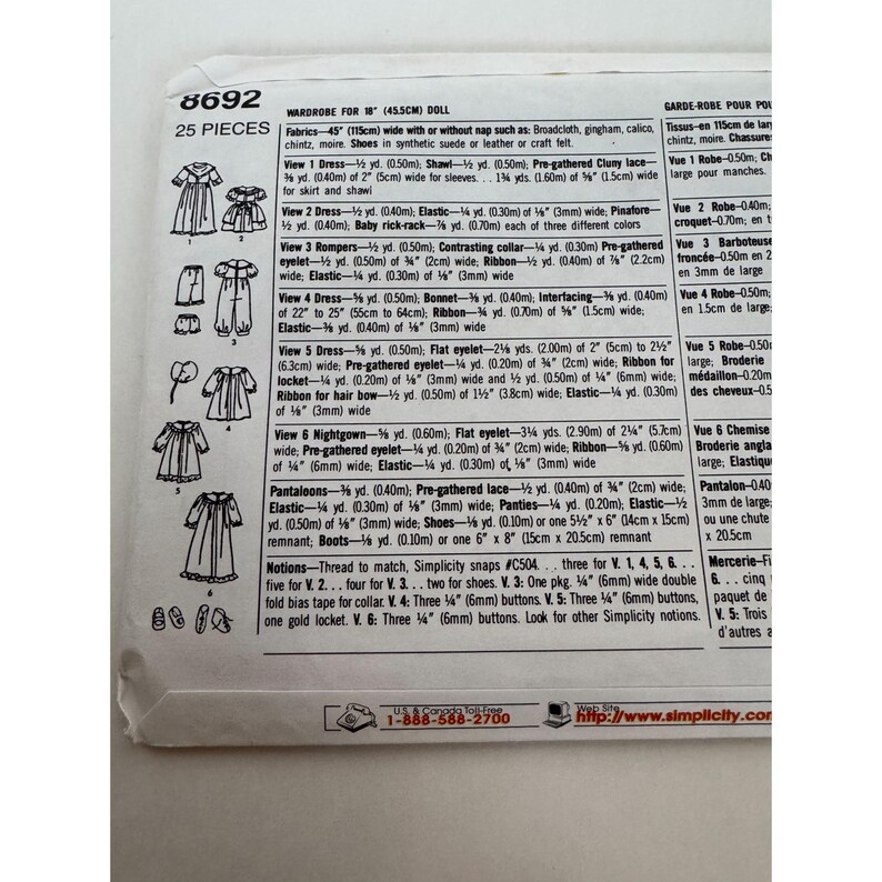 Simplicity Crafts Sewing Pattern 8692 for 18 Inch Doll Clothing Clothes ...