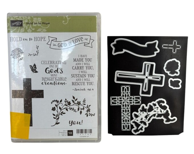 Stampin up Rubber Stamp and Die Set Hold on to Hope Christian Cross God ...