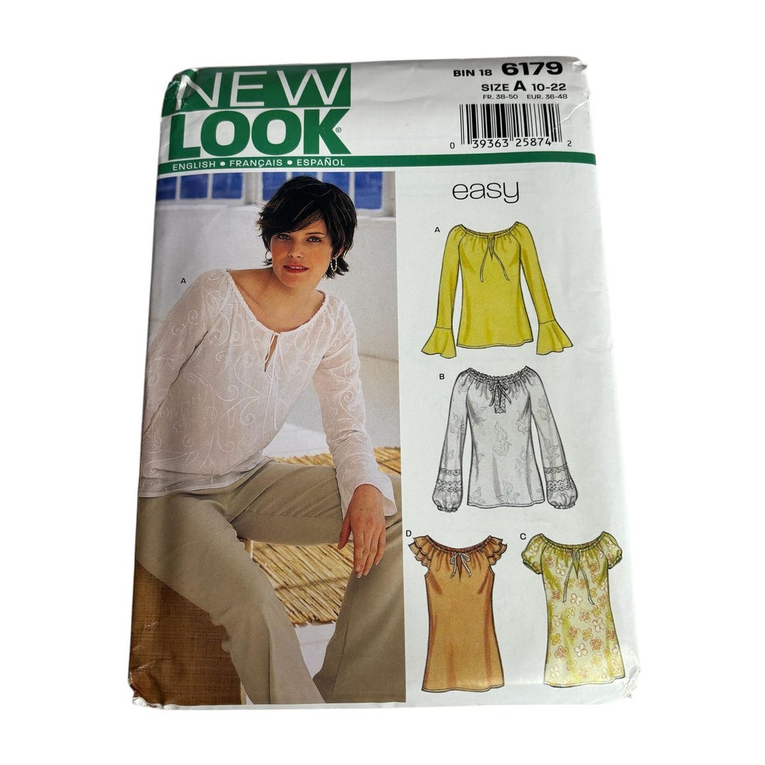 New Look Sewing Pattern 6179 Easy Peasant Blouses Shirts Tops Size 10 ...