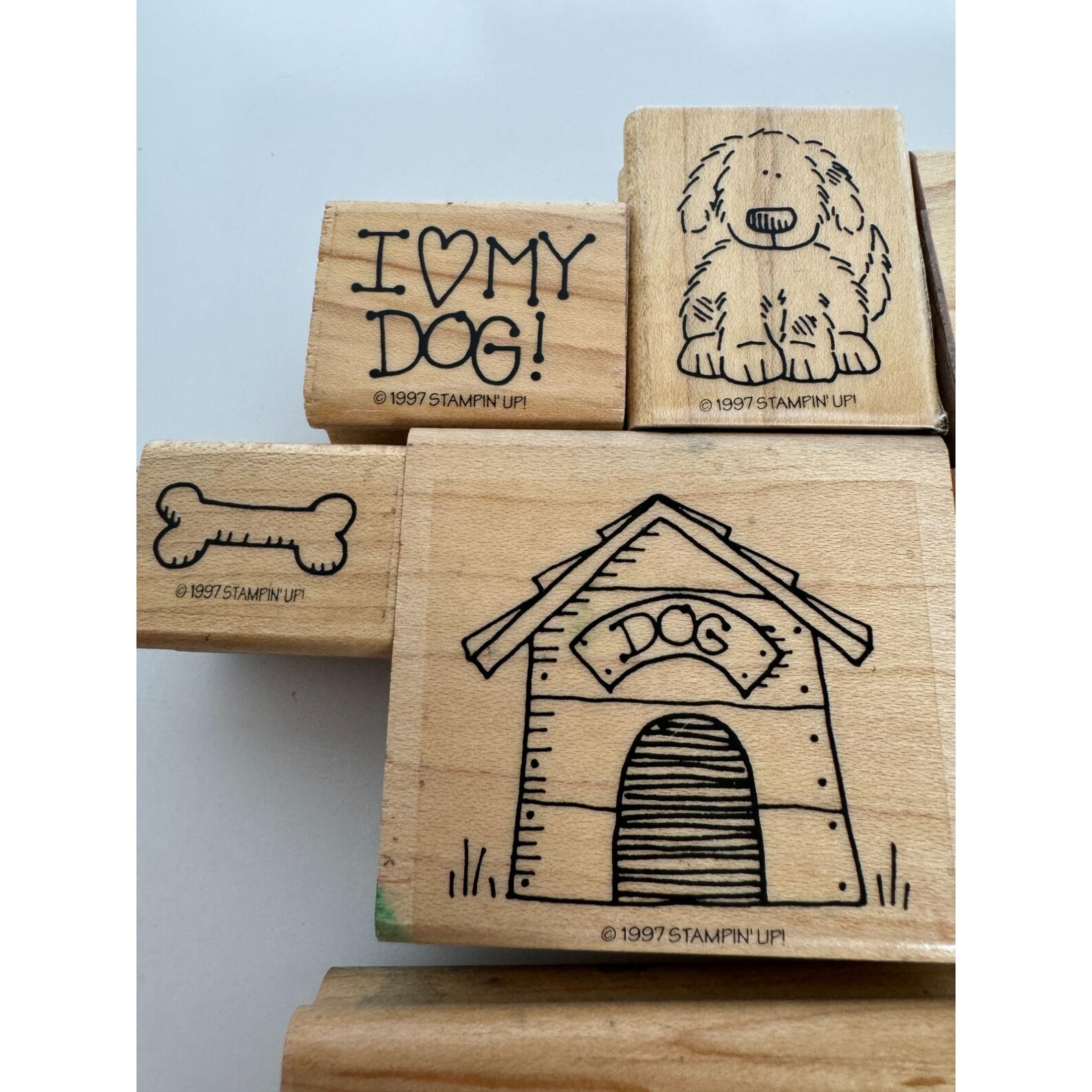 Stampin up Bow Wow Stamp Set Dog House Fire Hydrant Bone Sleeping Puppy ...