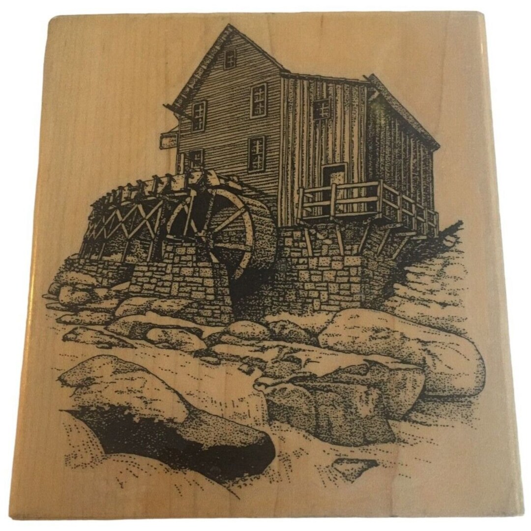 Stamp Cabana Rubber Stamp Country Water Mill Building History Landscape ...