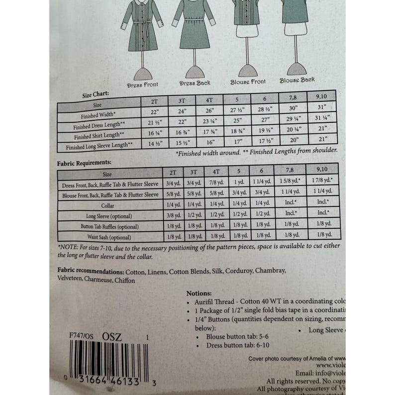 Violette Field Threads Sewing Pattern F747 Josephine Pintucked Blouse Dress UC - Etsy