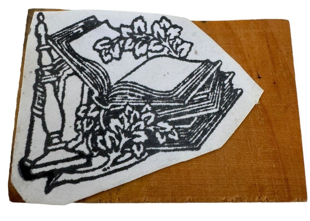 Rubber Stamp Open Book With Candle and Ivy Book Lover Literature Card ...