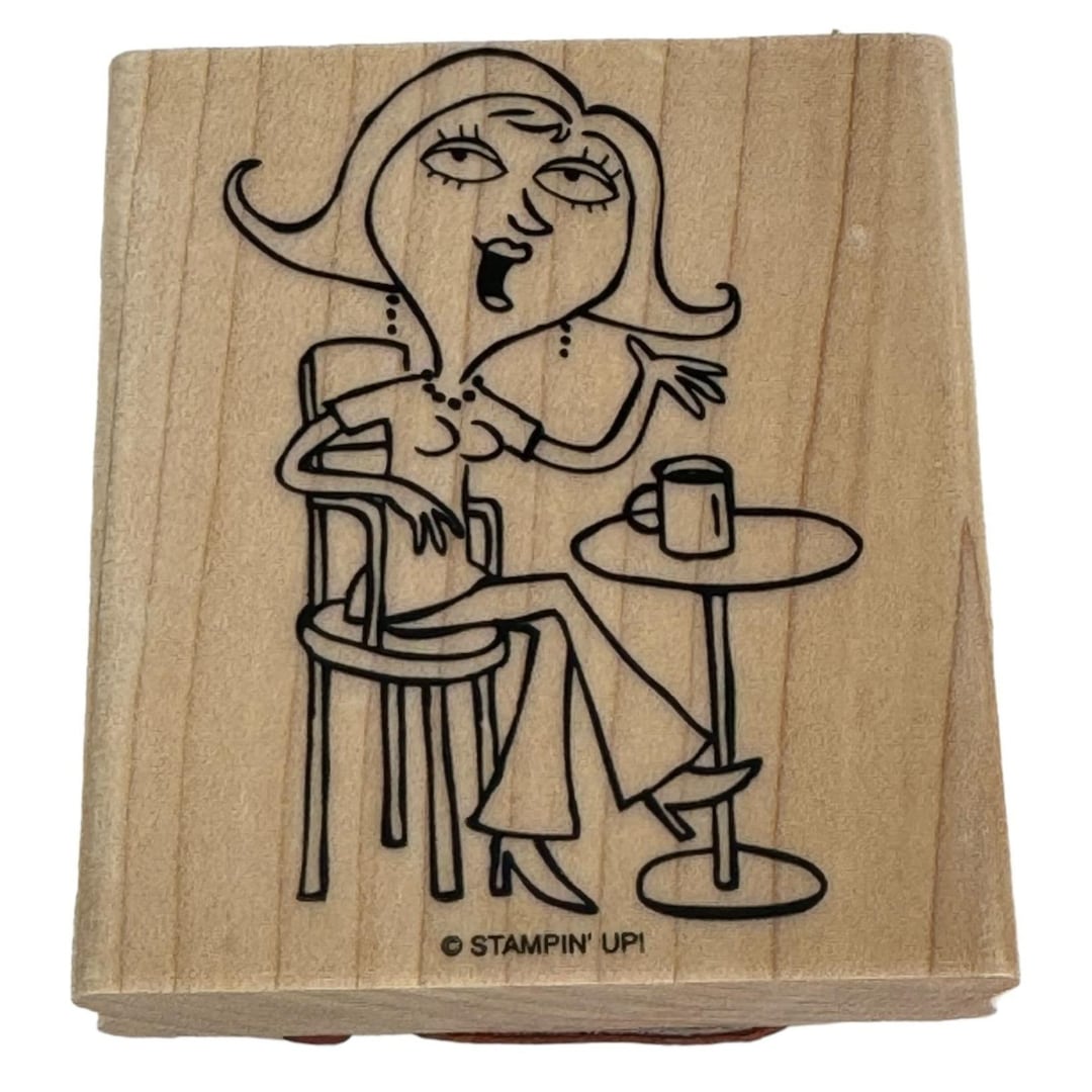 Stampin up Rubber Stamp Woman Sitting With Coffee Chat Gab Gossip Card ...