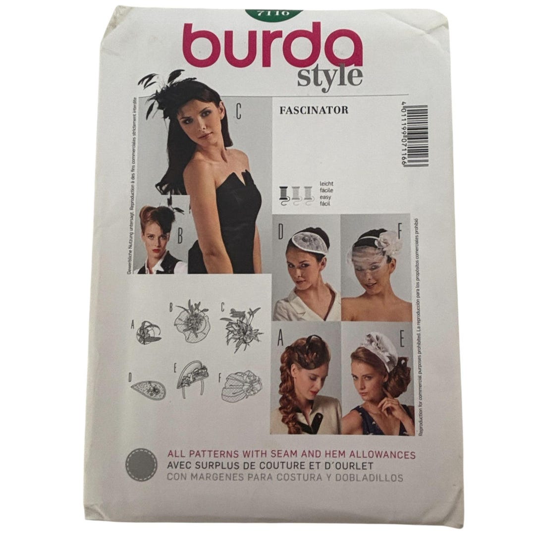 Burda Sewing Pattern 7116 Style Fascinator Hat Formal Wedding Womens - Etsy