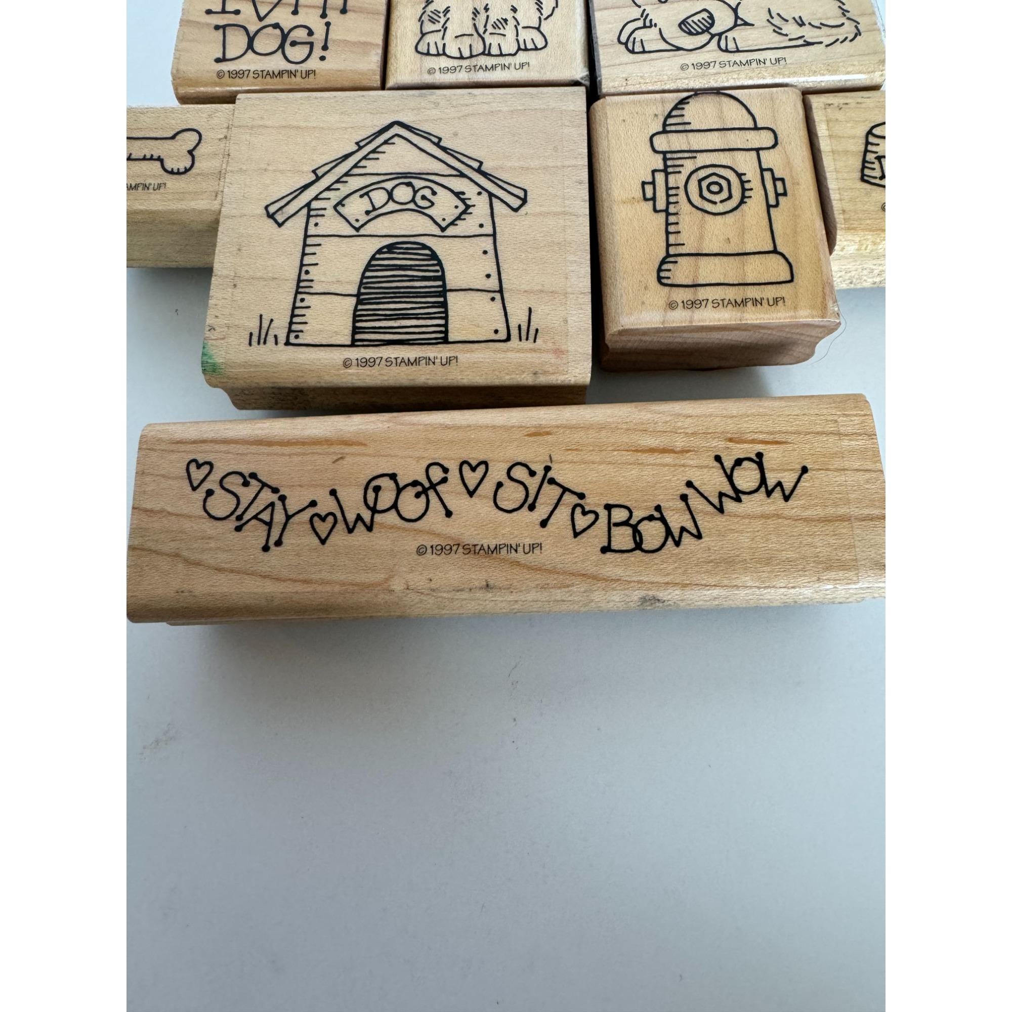 Stampin up Bow Wow Stamp Set Dog House Fire Hydrant Bone Sleeping Puppy ...