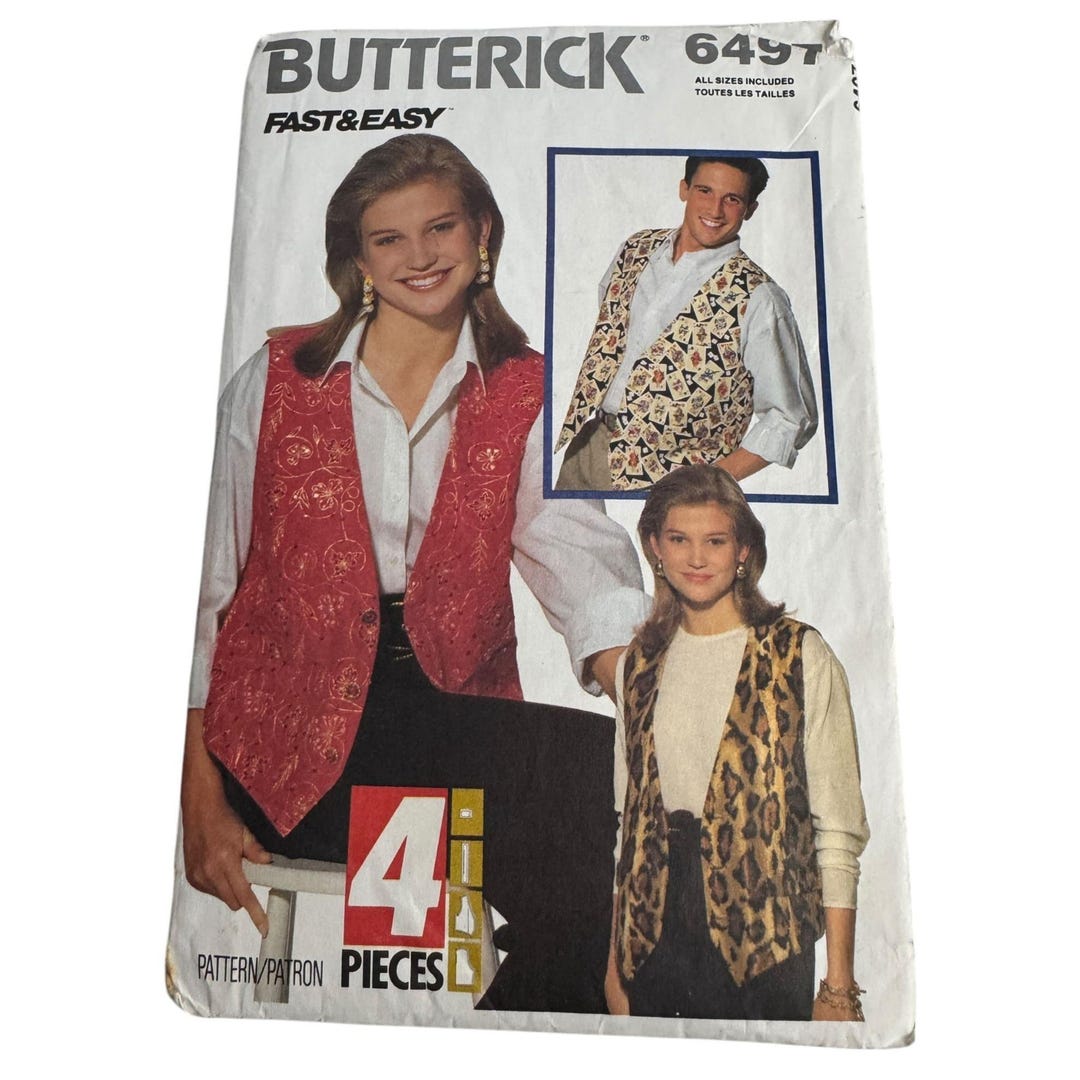 Butterick Sewing Pattern 6497 Unisex Vest All Sizes Loose Fitting ...