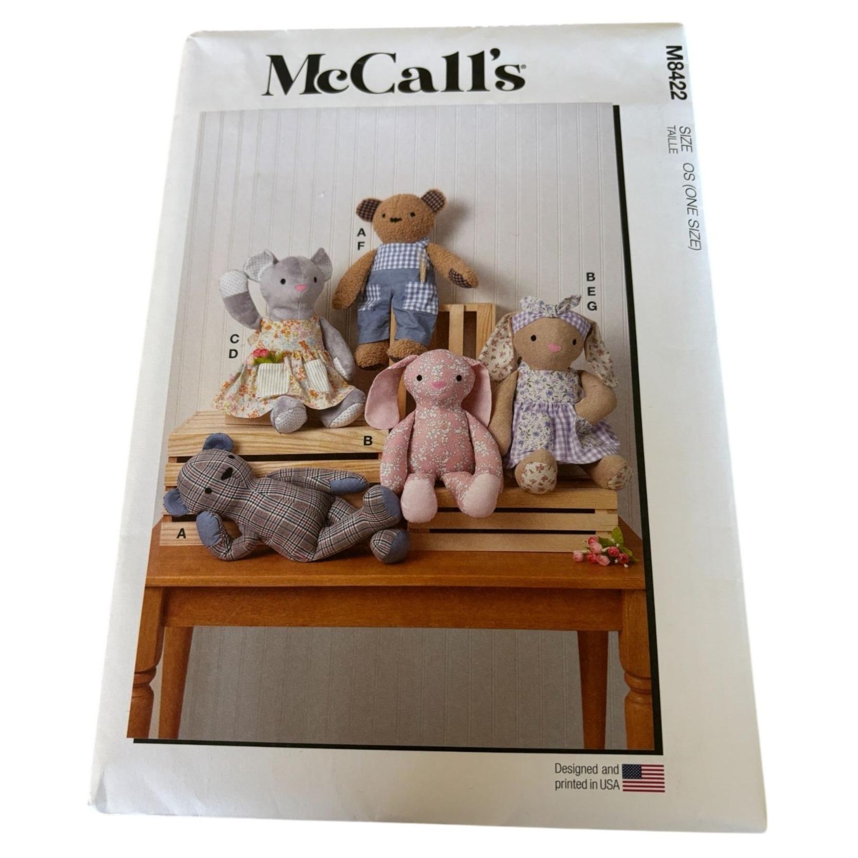 Mccalls Sewing Pattern M8422 Plush Memory Teddy Bear Bunny Mouse Doll Clothes UC - Etsy