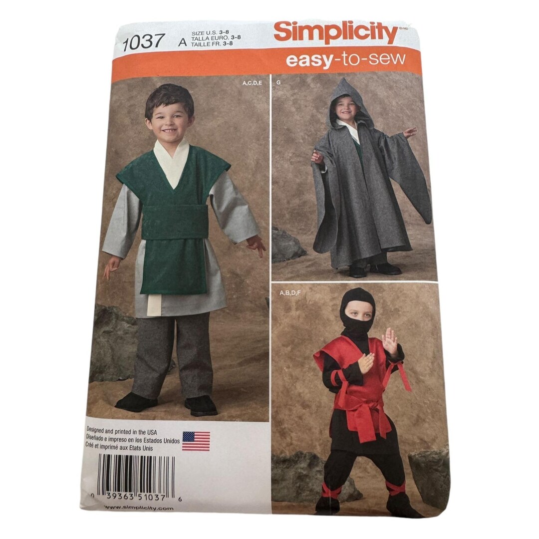 Simplicity Sewing Pattern 1037 Boys Halloween Costumes Ninja Wizard ...