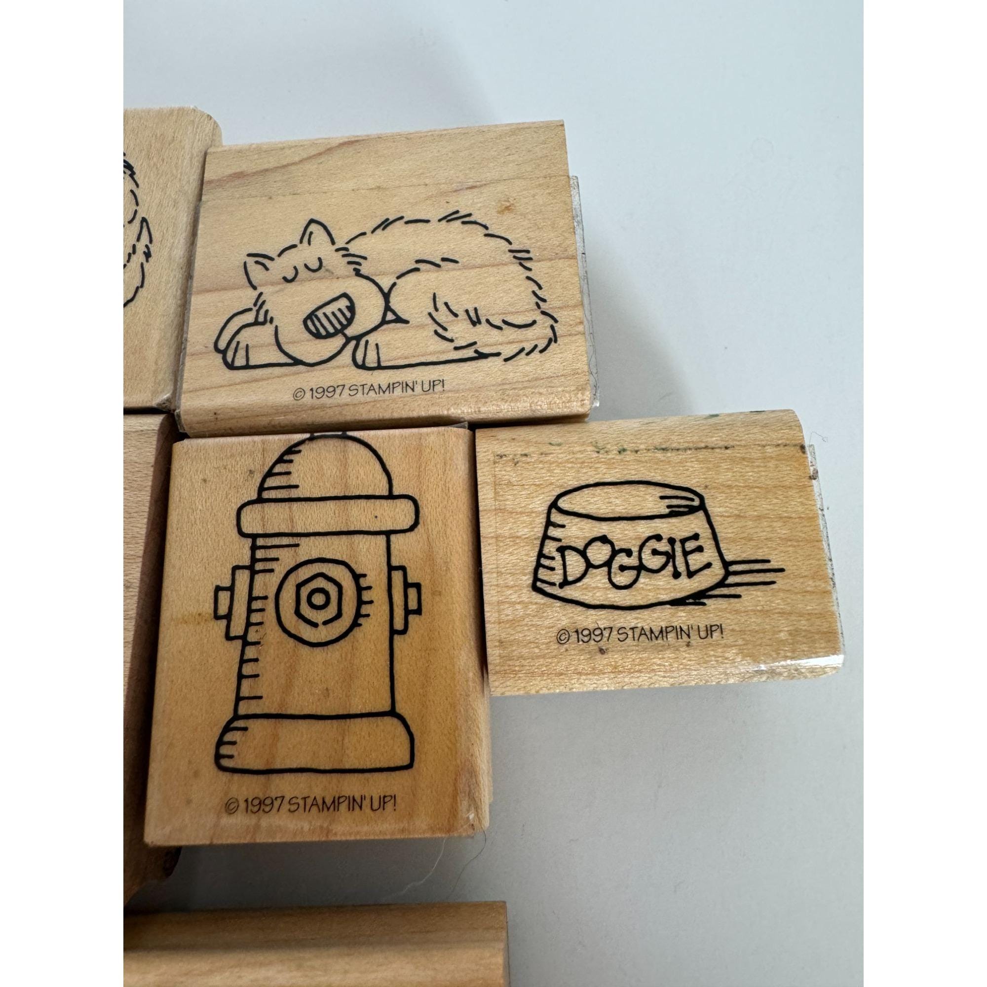 Stampin up Bow Wow Stamp Set Dog House Fire Hydrant Bone Sleeping Puppy ...