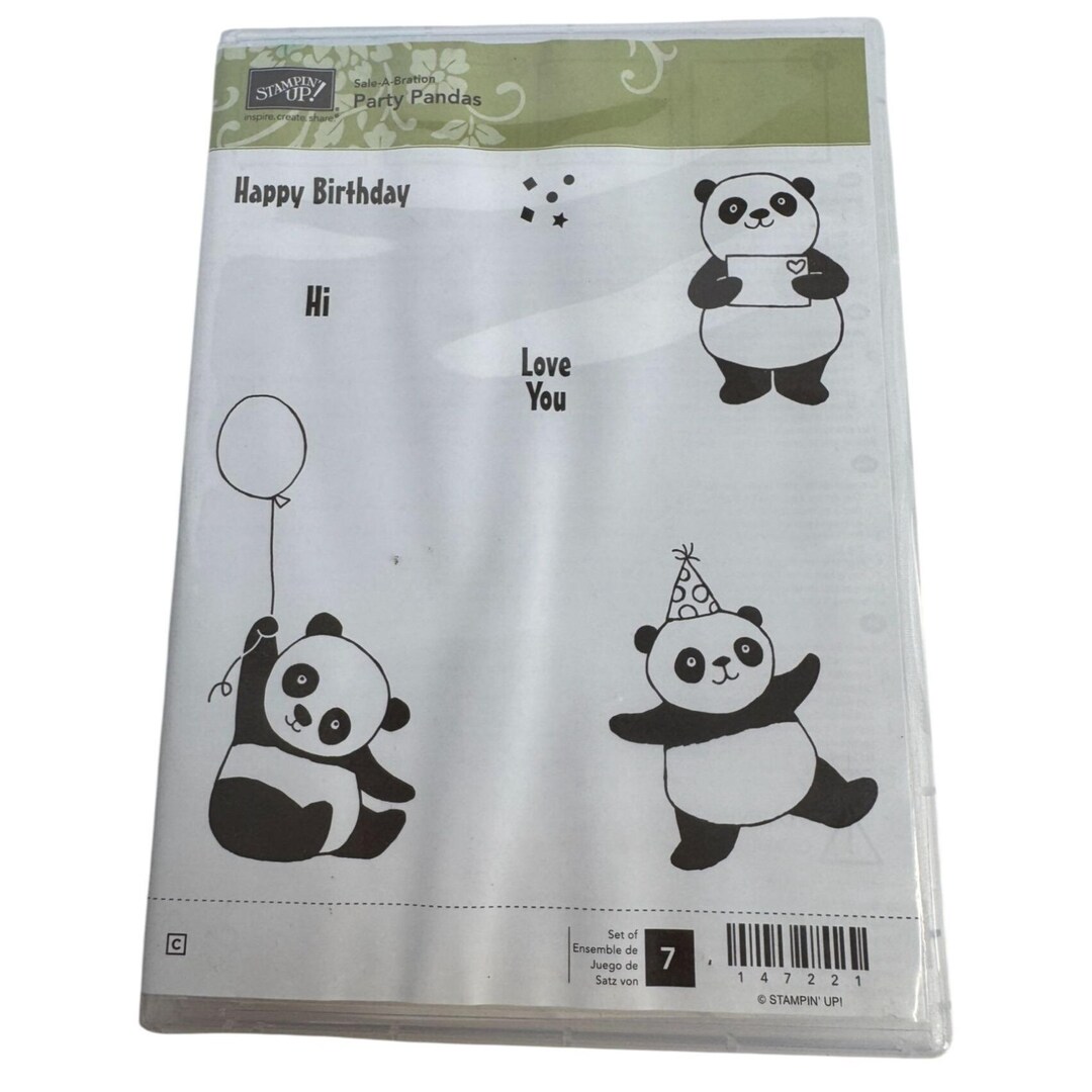 Stampin up Clear Mount Rubber Stamp Set Party Pandas Birthday Card ...