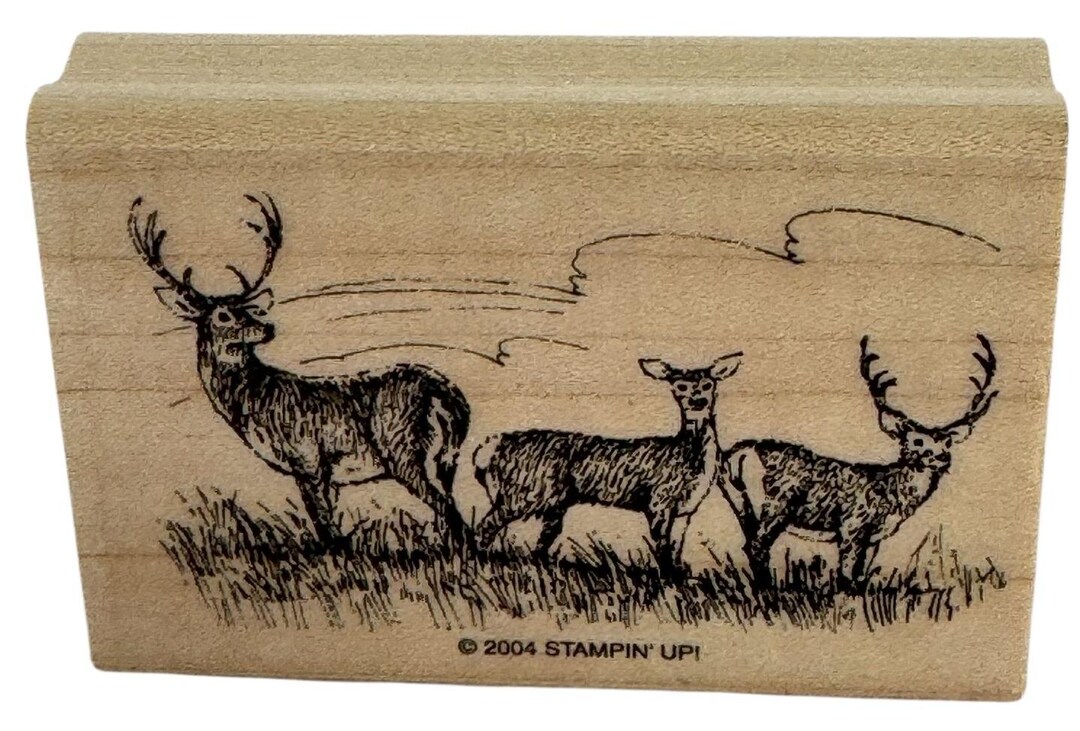Stampin up Rubber Stamp Deer Doe Fawns Family Nature Outdoors Forest ...
