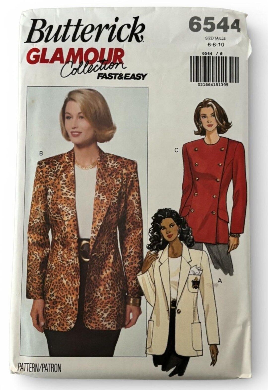 Butterick Sewing Pattern 6544 Glamour Blazer Jacket 90s Vintage Easy 6 ...
