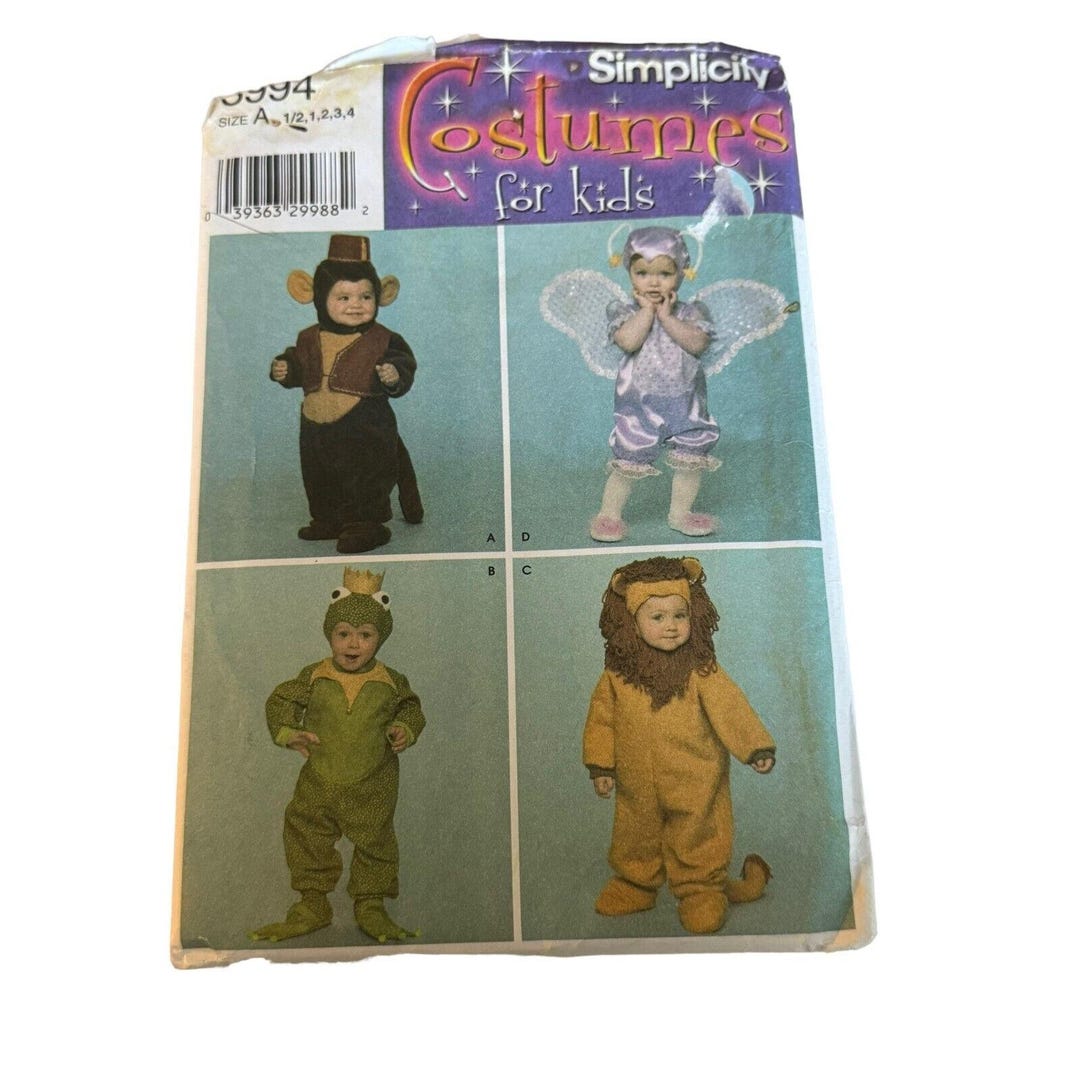 Simplicity 3994 Sewing Pattern Toddler Costumes 2T 3T 4T Lion Monkey ...