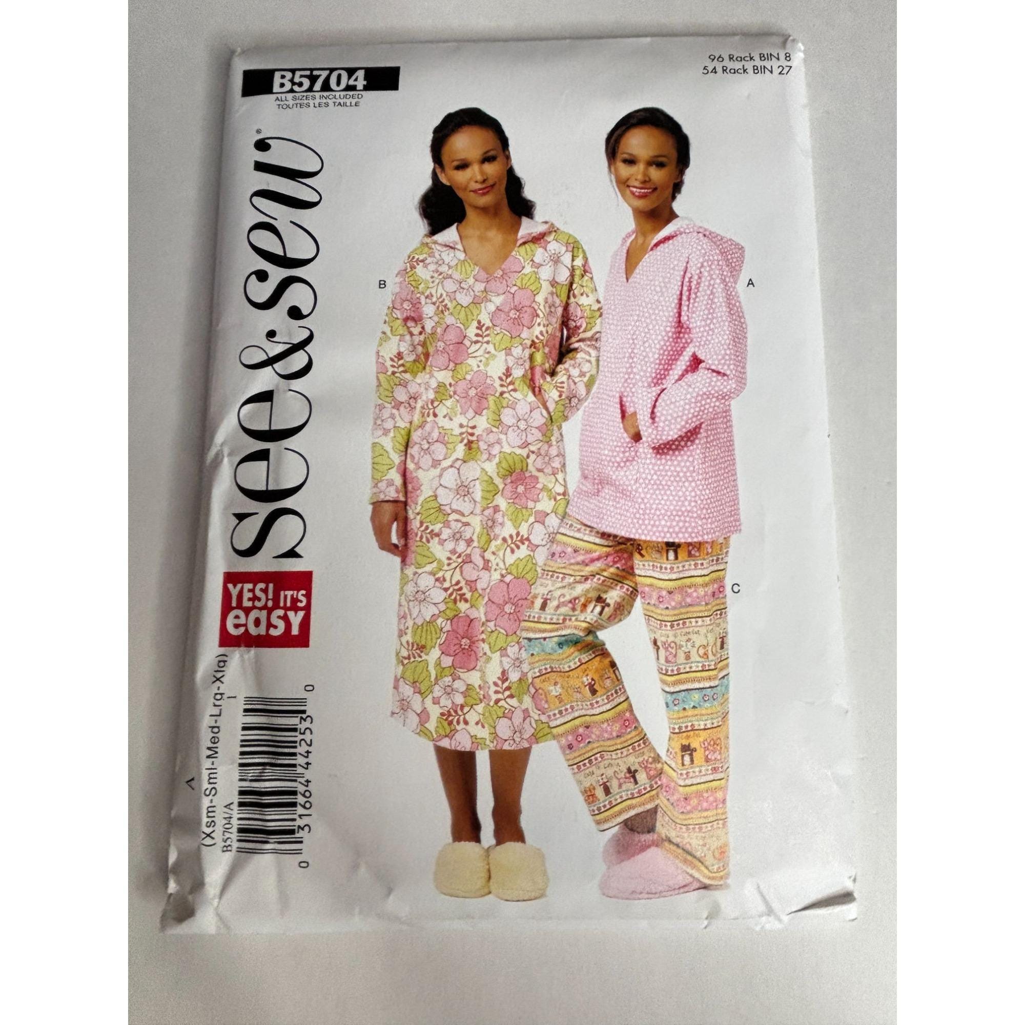 Butterick See and Sew Sewing Pattern B5704 Nightshirt Pajamas Pants ...