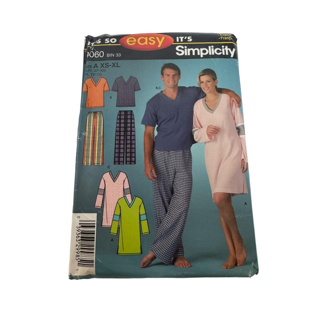 Simplicity Sewing Pattern 4060 Adult Pajamas Nightgown Nightshirt XS-XL ...