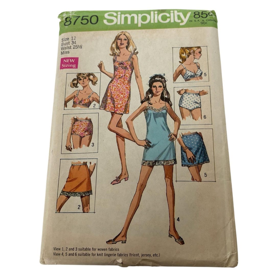 Simplicity Sewing Pattern 8750 Misses Mini Slip Bra Size 12 Vintage ...