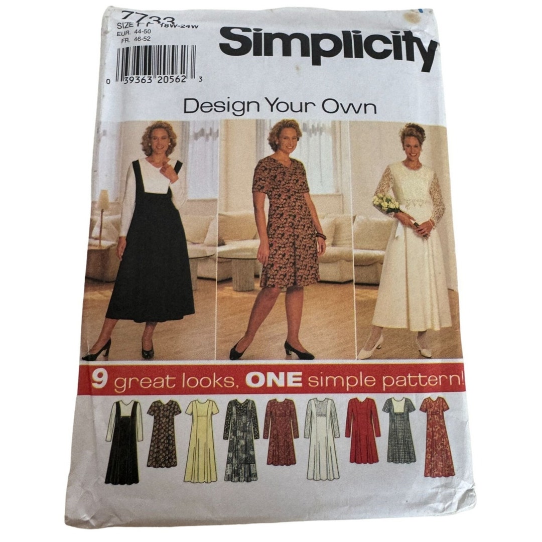 Simplicity Sewing Pattern 7733 Women's Dress 20W 22W 24W Design Your ...
