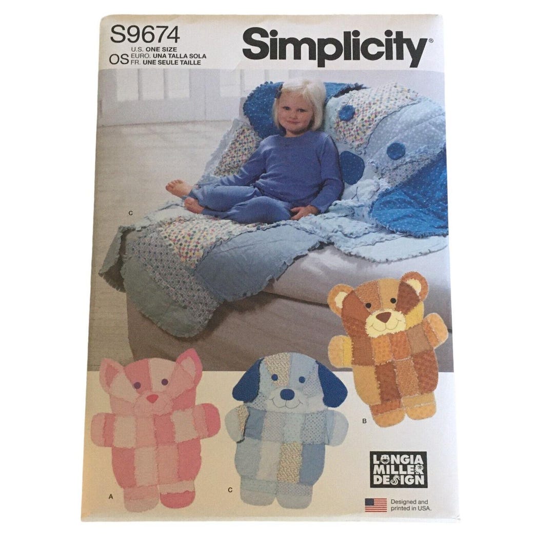 Simplicity Sewing Pattern S9674 Kids Rag Quilt Throw Huge Bear Cat Dog ...