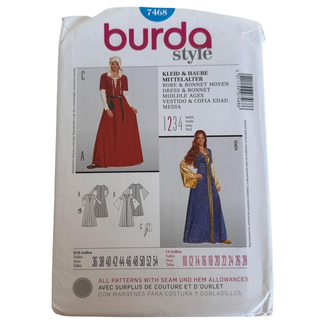 Burda Sewing Pattern 7468 Medieval Dress Historical Outfit Middle Ages ...