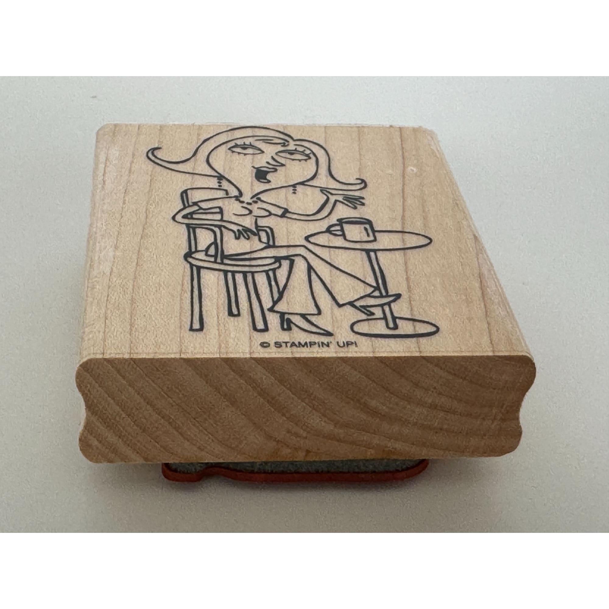 Stampin up Rubber Stamp Woman Sitting With Coffee Chat Gab Gossip Card ...