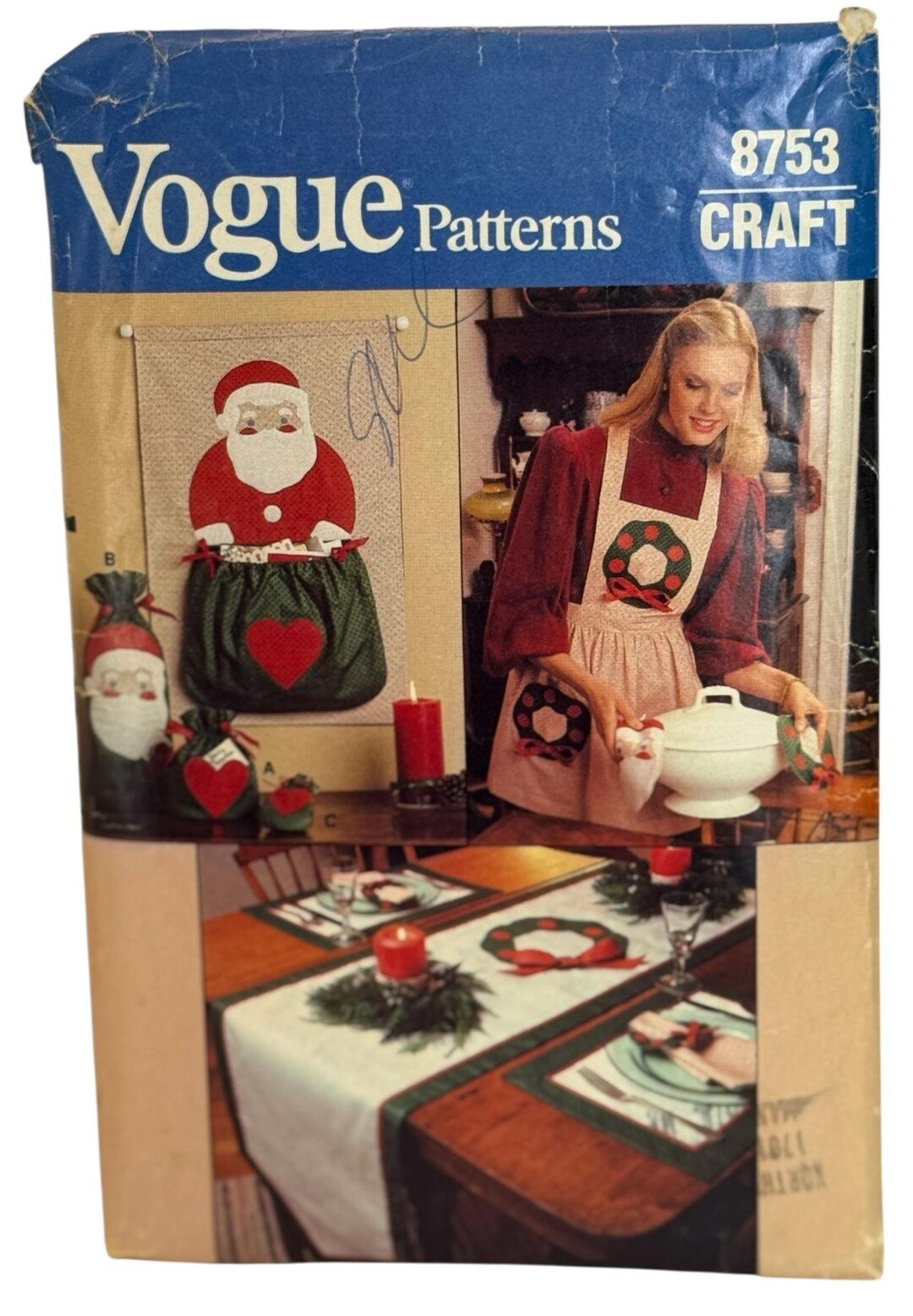 Vogue Sewing Pattern 8753 Christmas Apron Table Decor Gift Bags 1980s ...