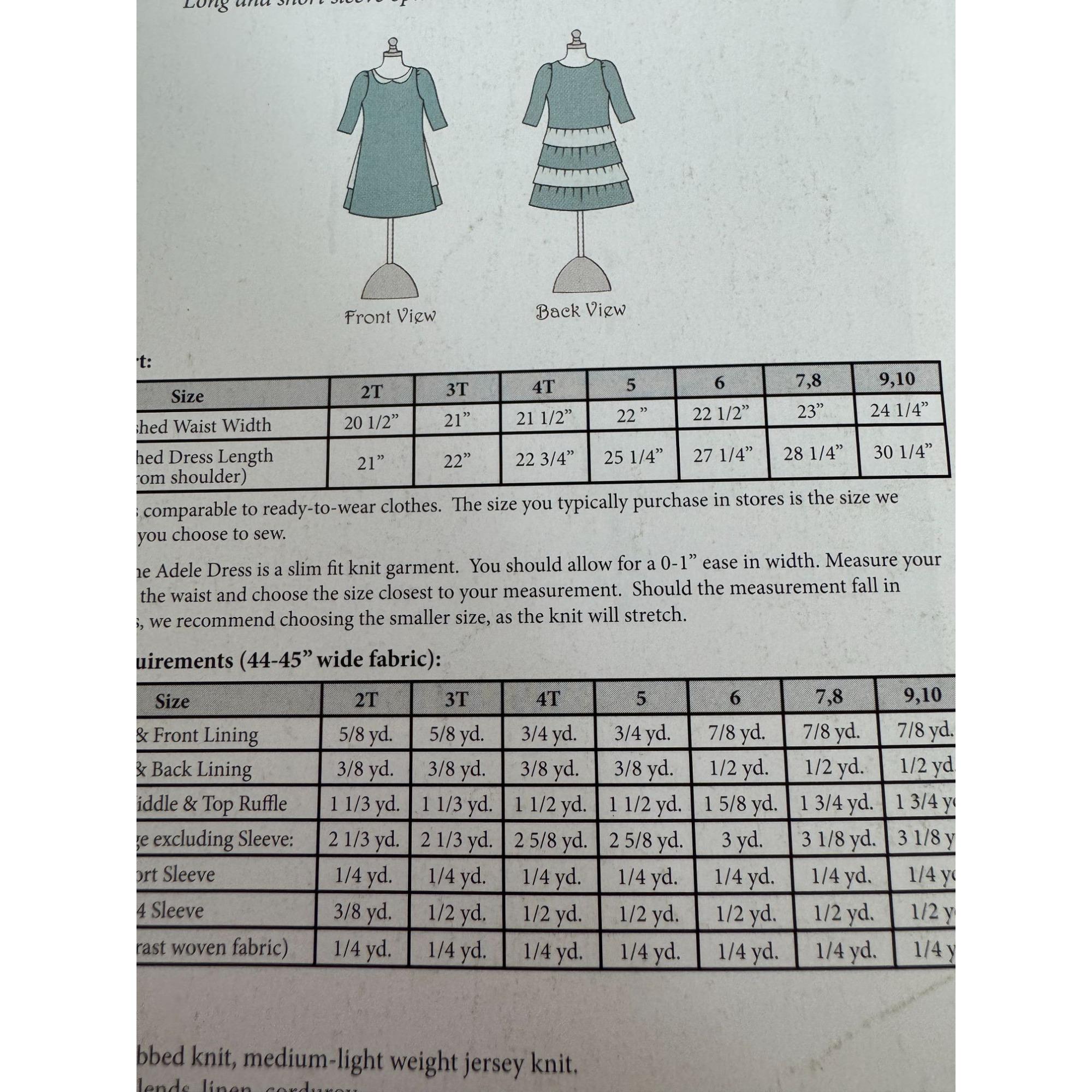 Violette Field Threads Sewing Pattern F750 Adele Collared Knit Dress 2T ...