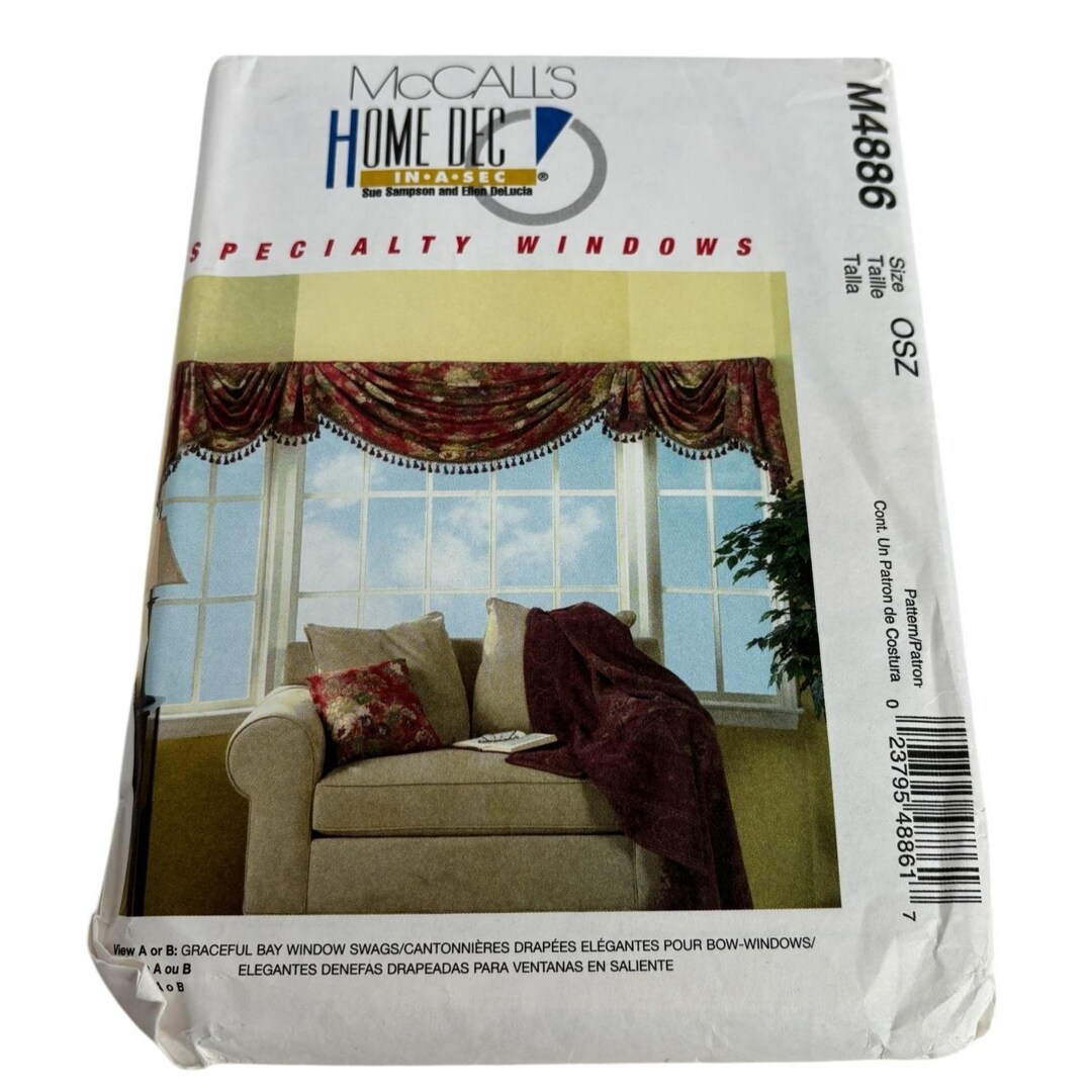 Mccalls Sewing Pattern M4886 Home Dec in a Sec Bay Window Swags Curtain ...