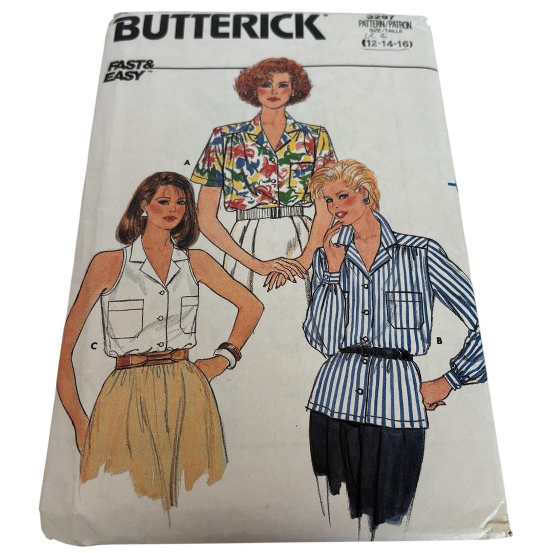 Butterick Sewing Pattern 3297 Work Blouse Shirt Top Vintage 1980s 12 14 ...