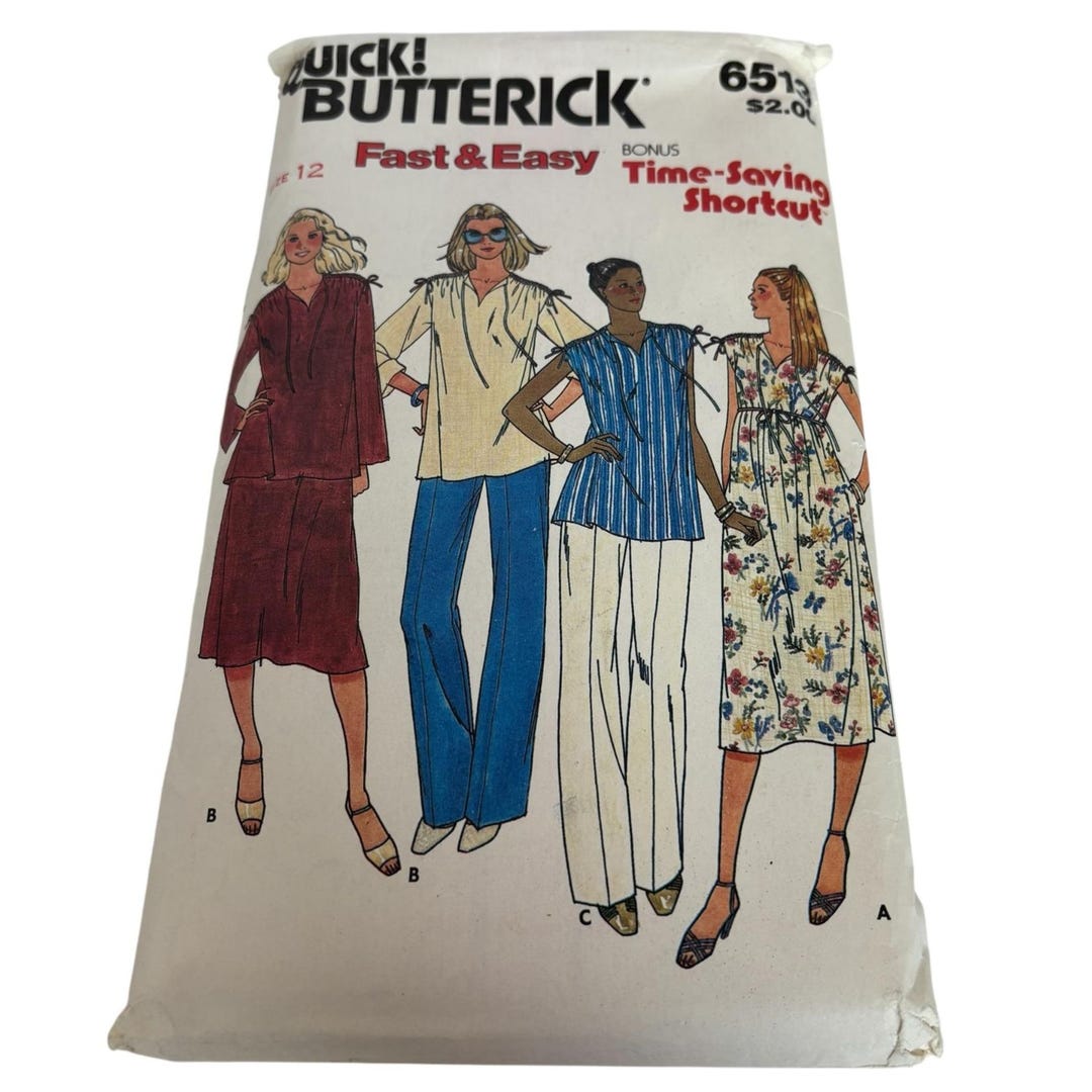 Butterick Sewing Pattern 6513 Maternity Dress Tunic Pants Skirt Vintage ...