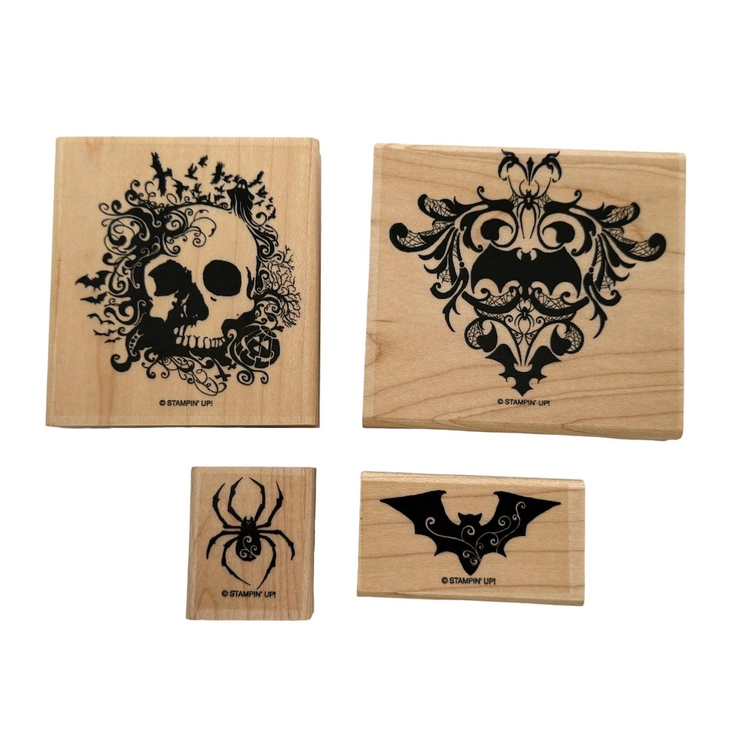 Stampin up Halloween Rubber Stamps From the Crypt Skull Bat Spider Card ...