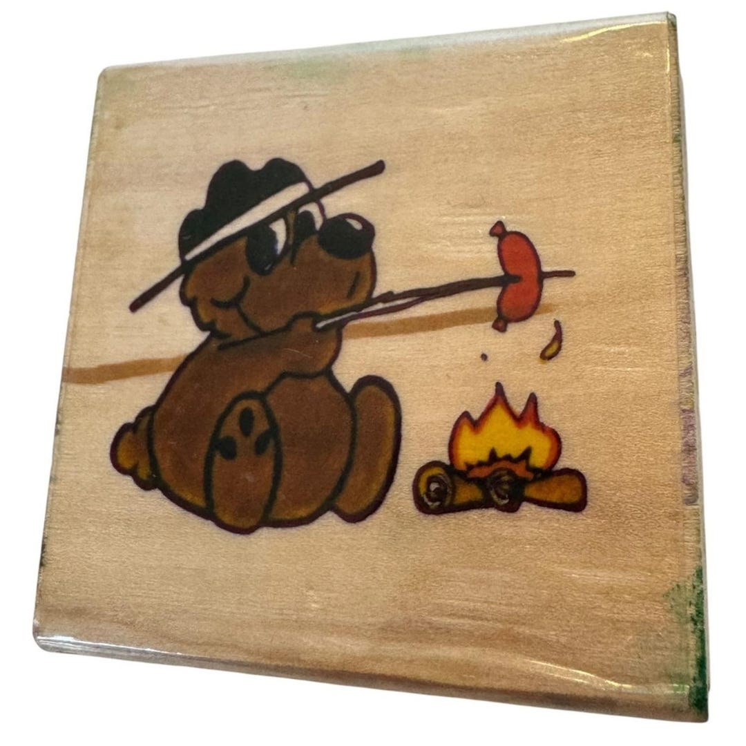 Impressive Rubber Stamp Camp Fire Bear Camping Cooking Hot Dog Summer ...