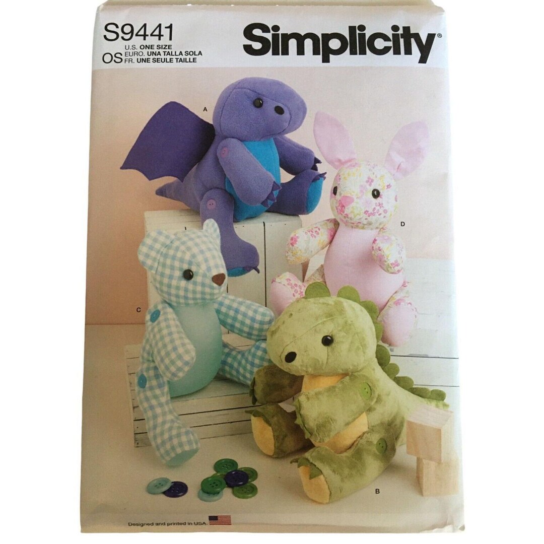 Simplicity Sewing Pattern S9441 Memory Teddy Bear Stuffed Animal Dragon ...