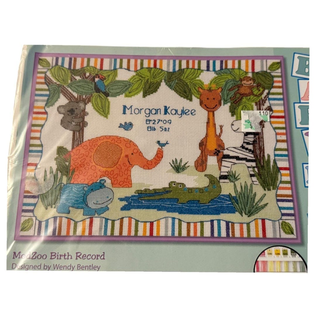 Dimensions Baby Hugs Cross Stitch Kit Modzoo Birth Record Animal ...
