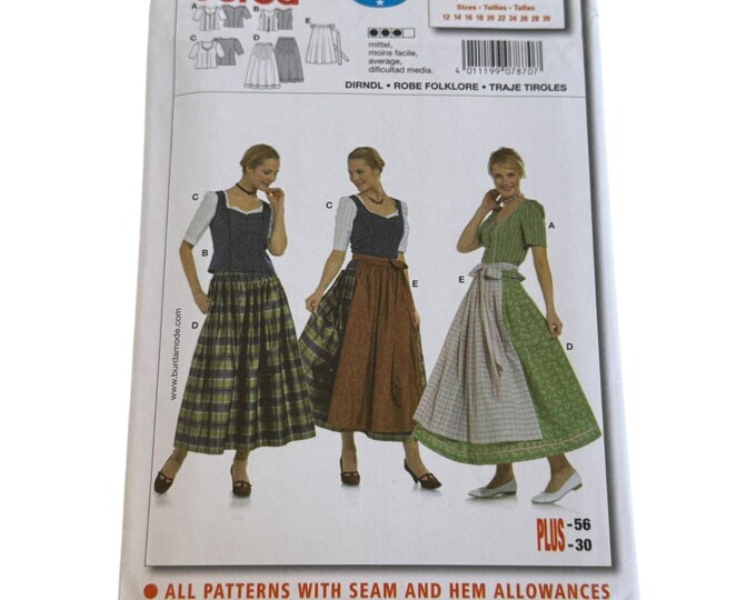 Burda Sewing Pattern 7870 Dirndl Folk Style Costume Octoberfest Plus ...