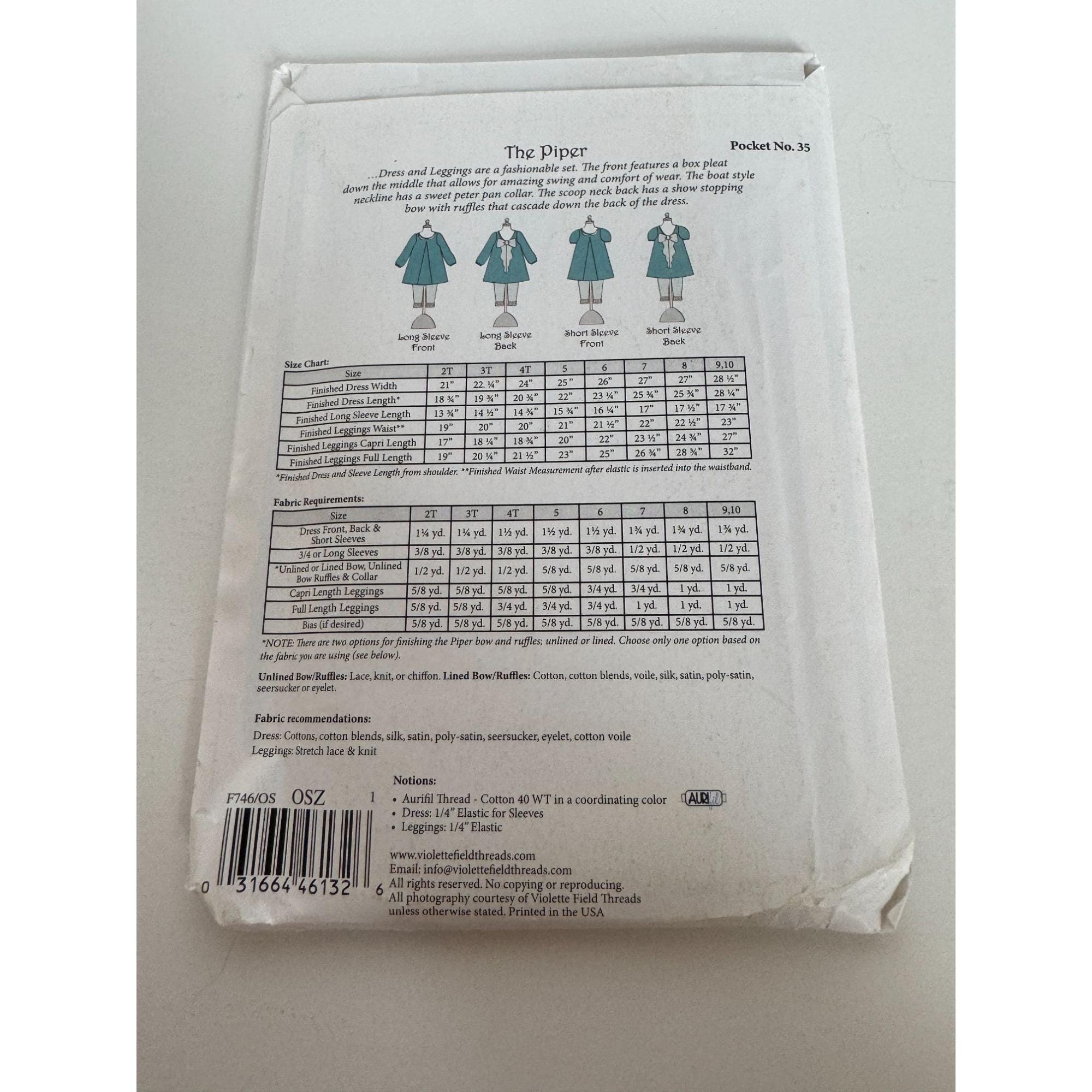 Violette Field Threads Sewing Pattern F746 Piper Dress Leggings Girls ...