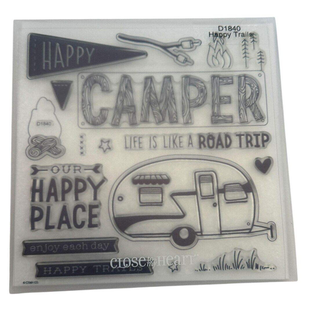 CTMH My Acrylix Acrylic Stamp Set Happy Trails Camper Camping Road Trip ...