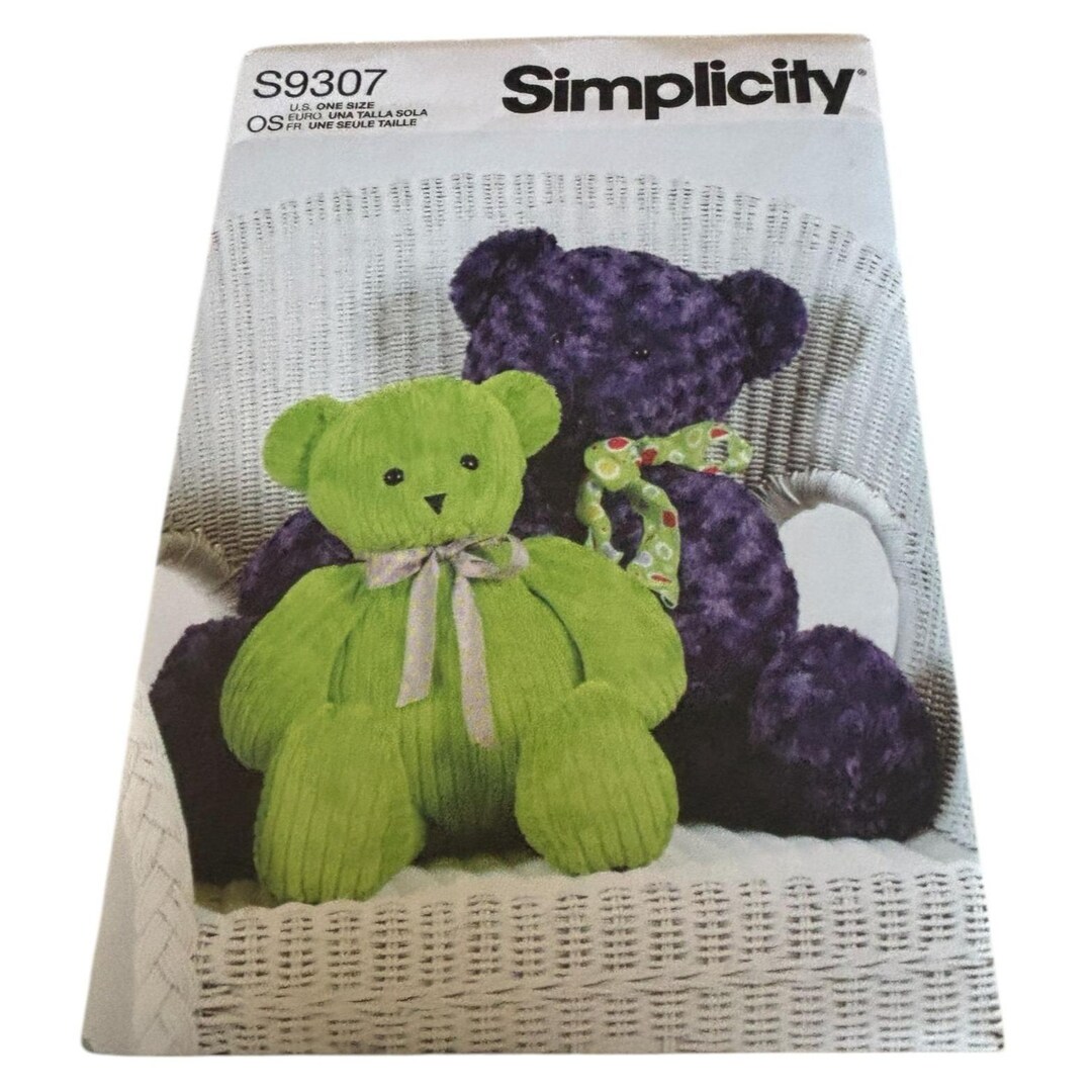 Simplicity Sewing Pattern S9307 Plush Teddy Bear Toy Ribbon 20 Inch 29 ...