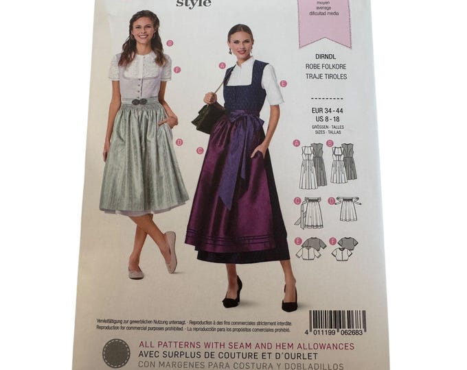 Burda Sewing Pattern 6268 Dirndl Skirt Top Dress Outfit German ...