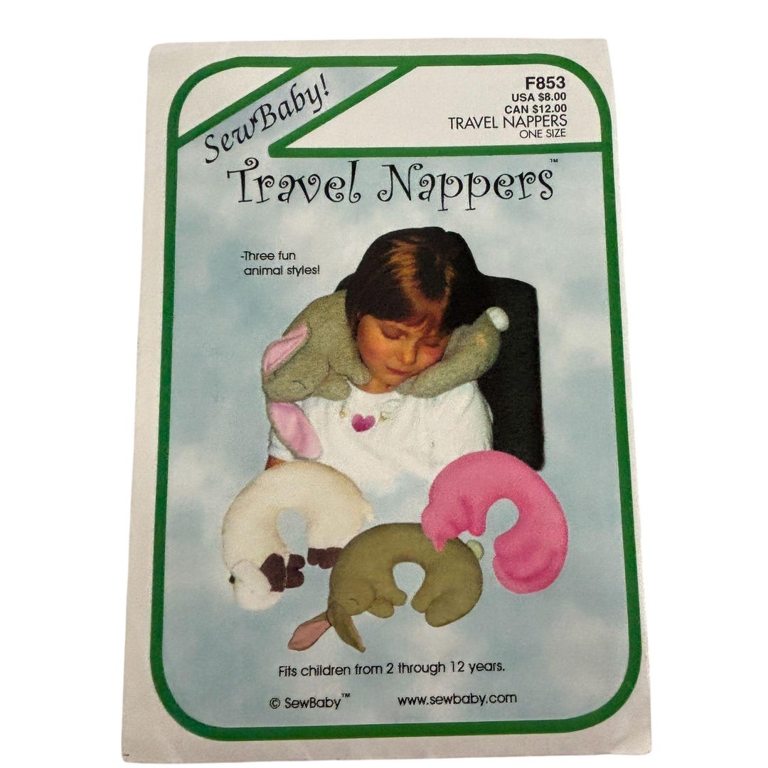Sewbaby Sewing Pattern F853 Travel Nappers Travel Neck Pillow Animal ...