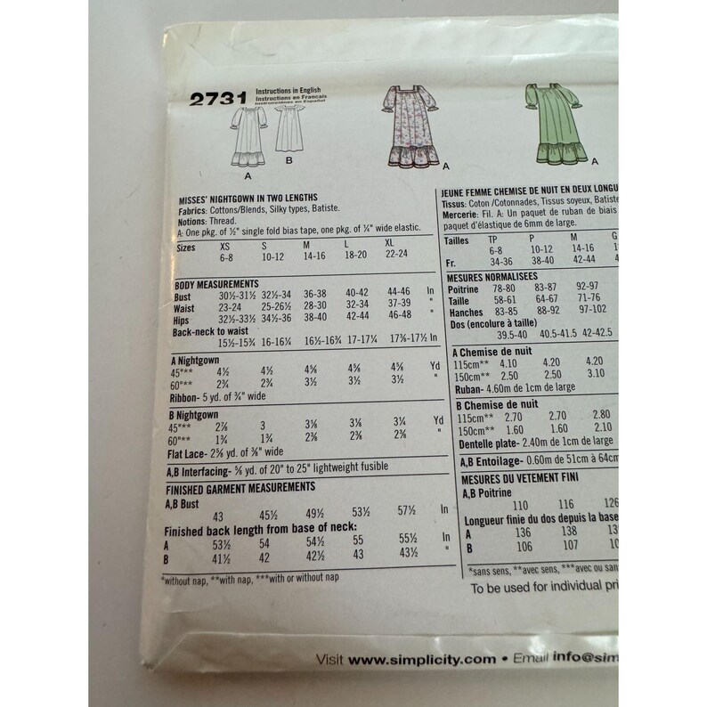 Simplicity Sewing Pattern 2731 Pajamas Nightgown Muumuu XS-XL 6-24 ...