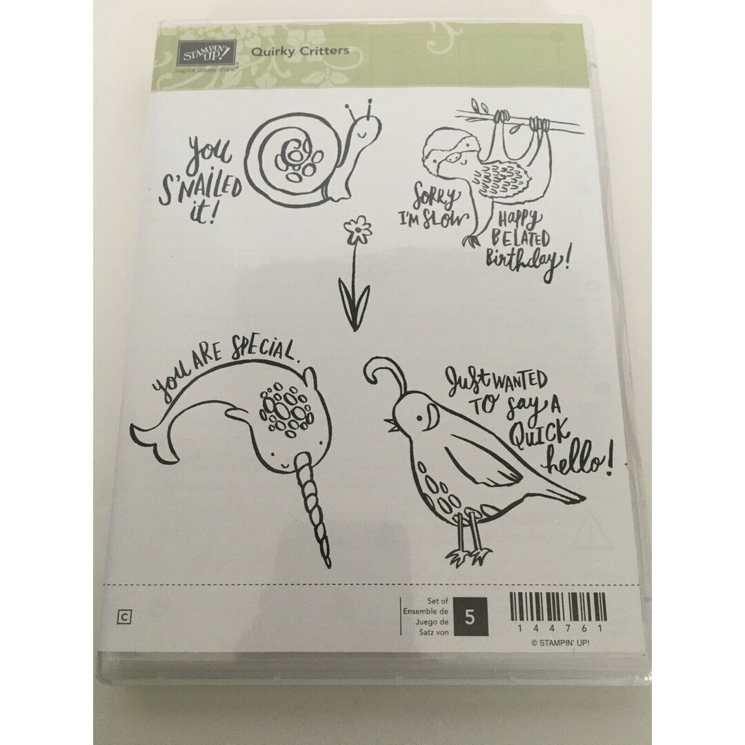 Stampin' up Quirky Critters Rubber Stamps Animals Snail Pun Sloth Quail ...