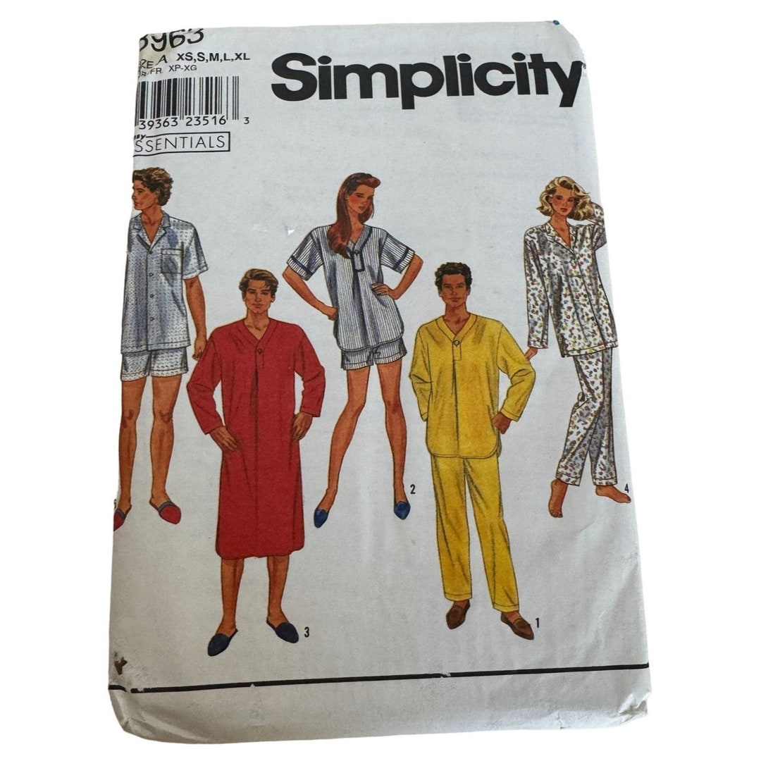 Simplicity Sewing Pattern 8963 Unisex Pajamas and Nightshirt Sizes XS ...