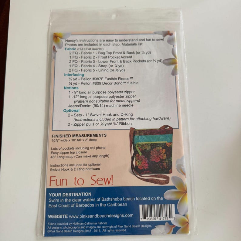 Pink Sand Beach Designs Sewing Pattern 120 Barbados Bag Beach Vacation ...