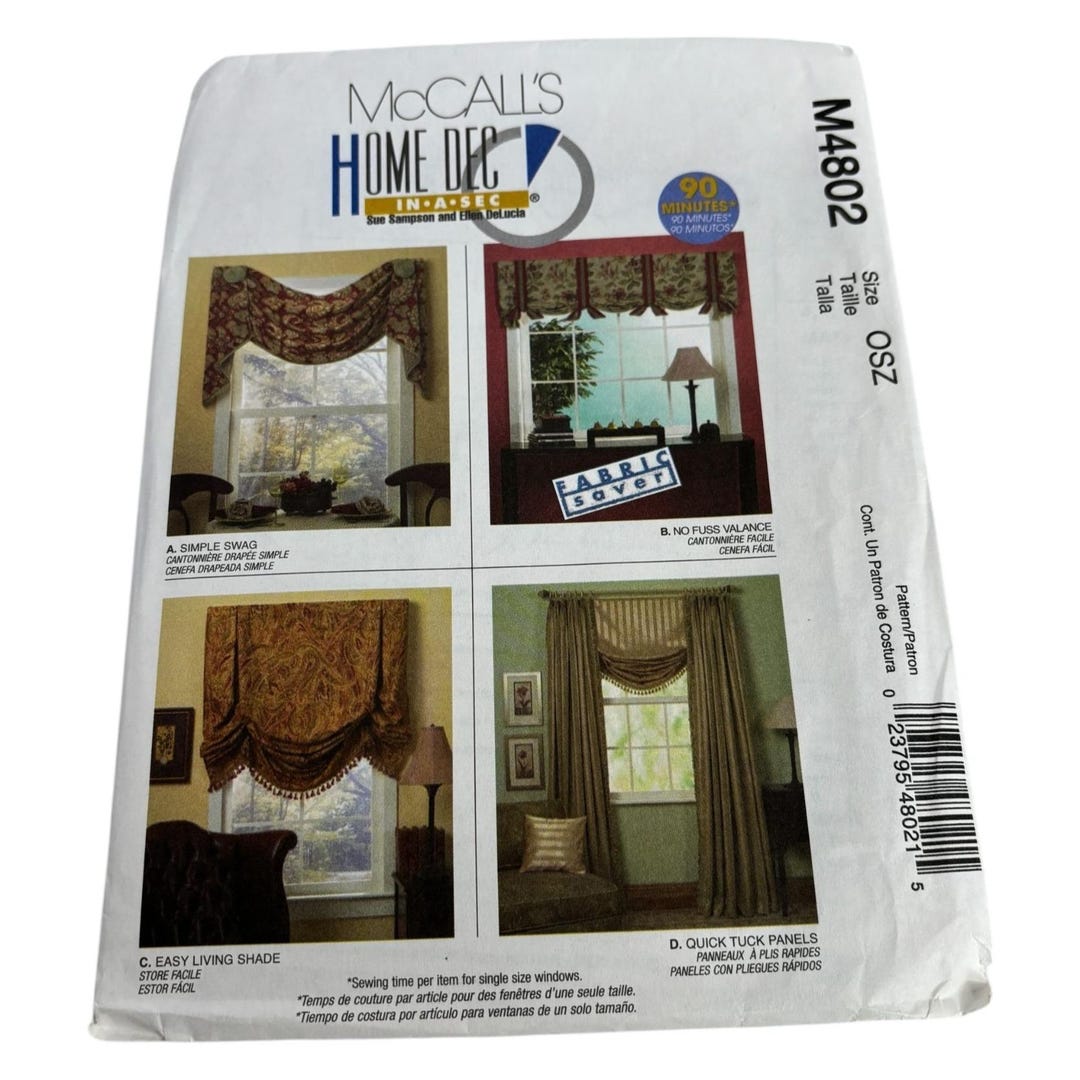 Mccalls Sewing Pattern M4802 Home Dec in a Sec Easy Curtains Home Decor ...