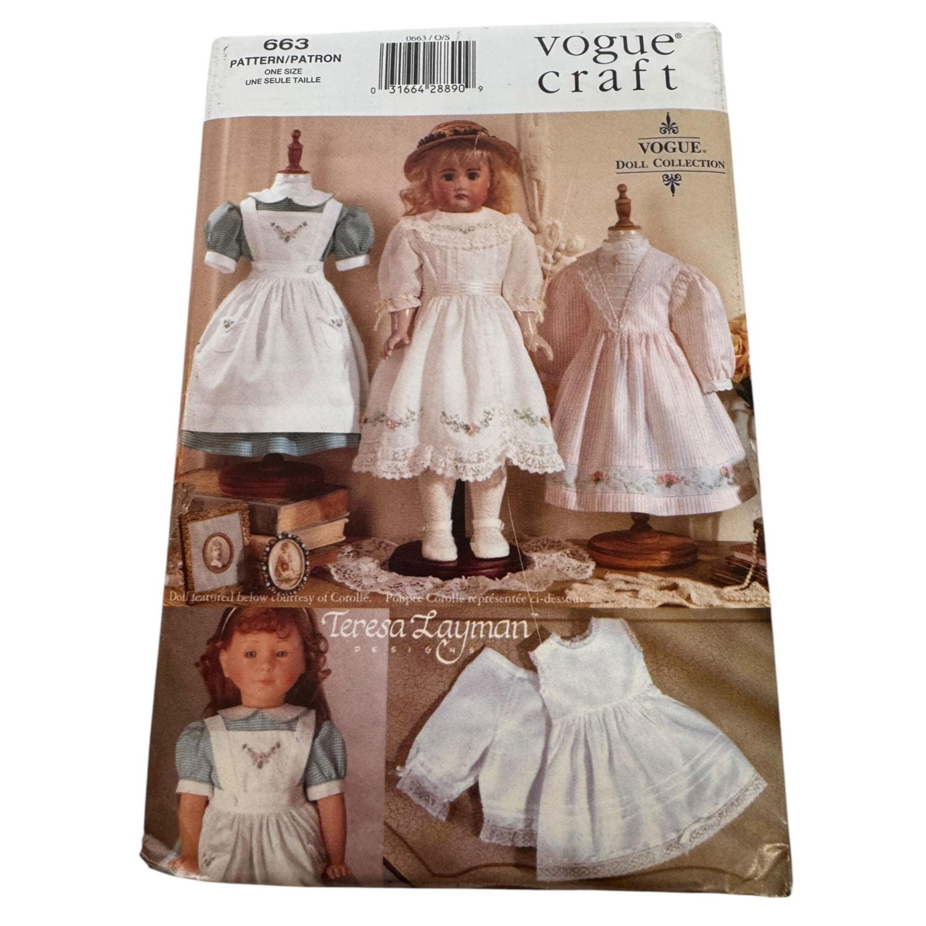 Vogue Craft Sewing Pattern 663 Dress 18 Inch Doll Clothes Historical ...